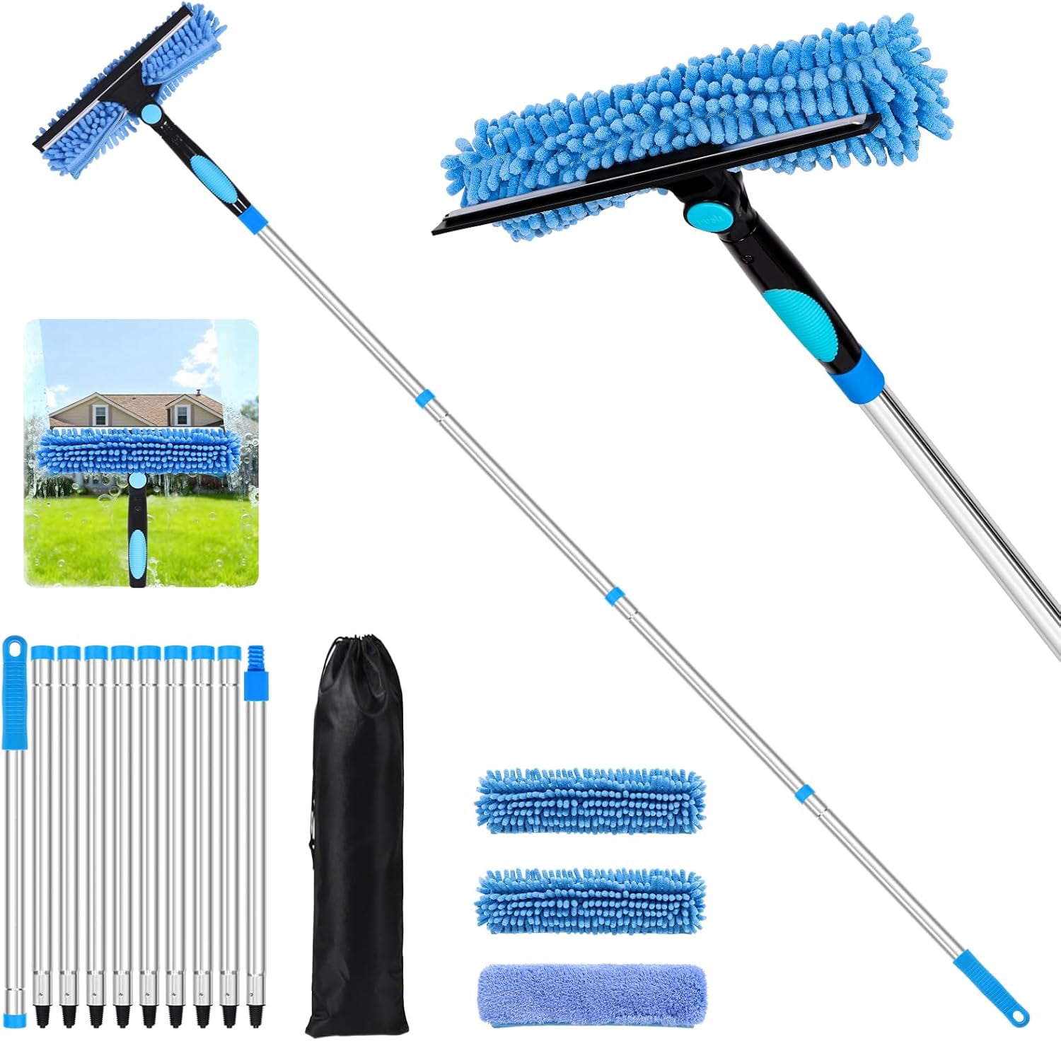 152'' Window Cleaning Kit, 2 in 1 Window with Extension Poles, Window ...