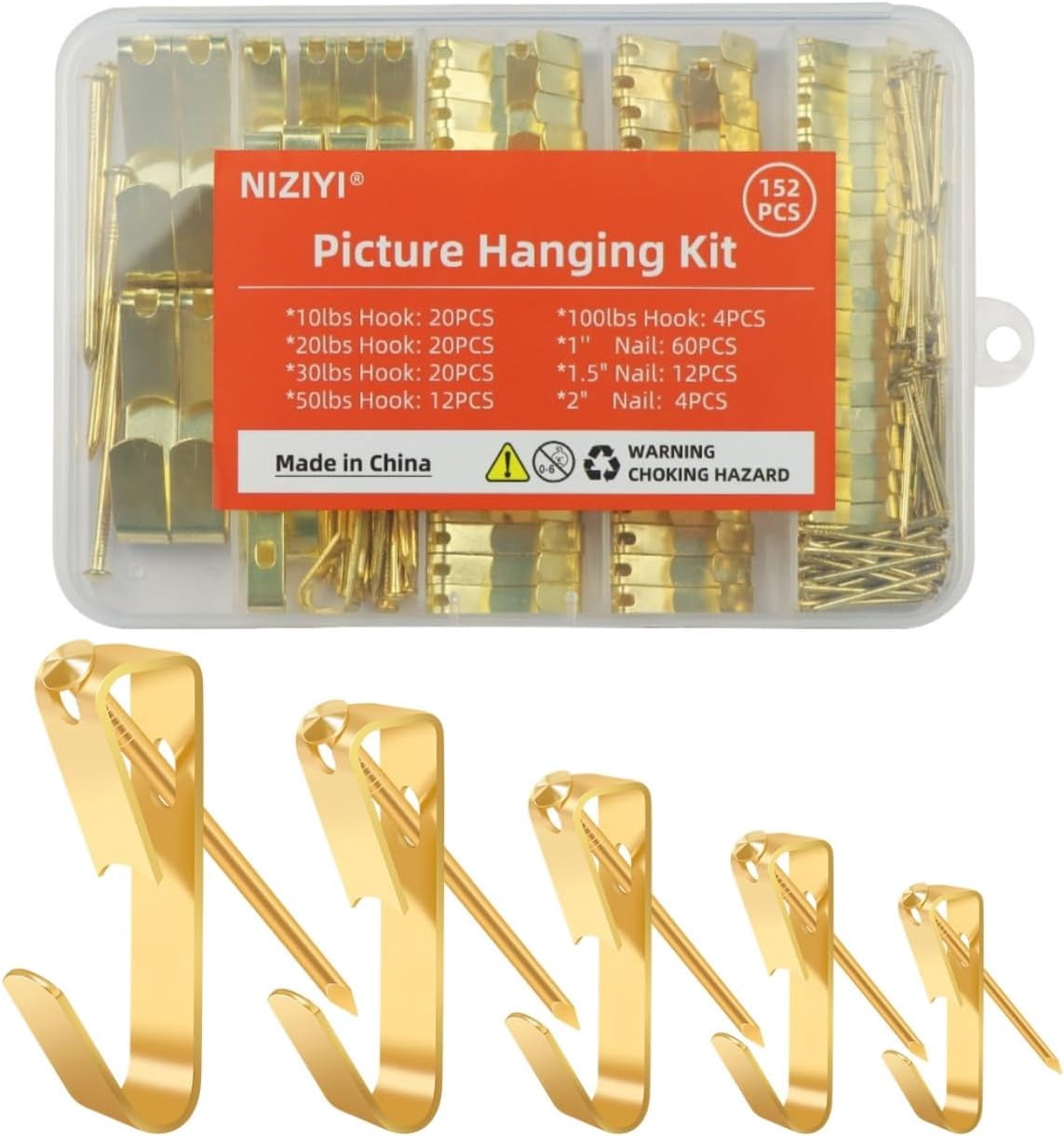 152Pcs Picture Hanging Kit, Picture Hangers 10lb, 20lb, 30lb, 50lb ...