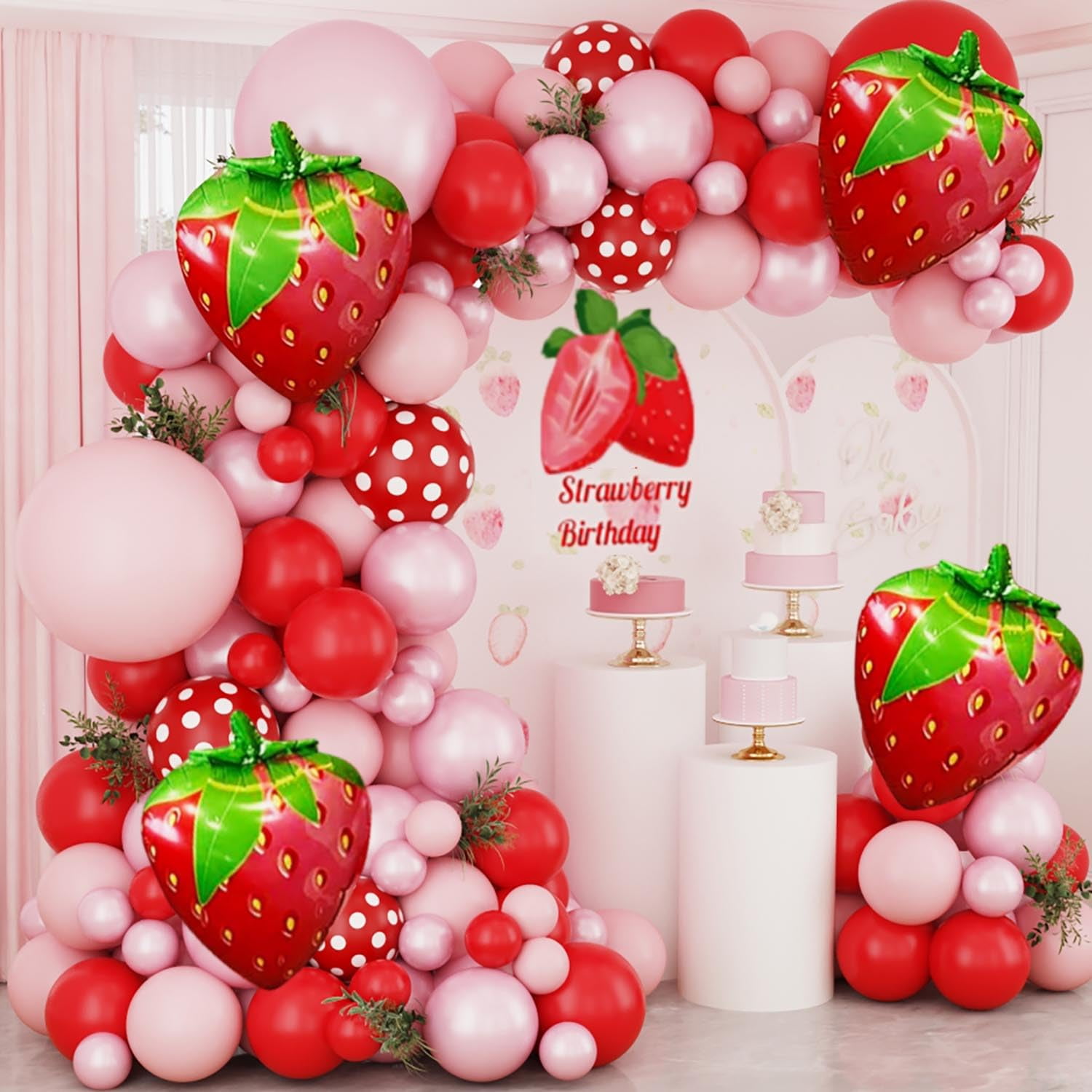 152Pcs Strawberry Balloons PriNst Balloon Arch Garland Kit with Foil ...