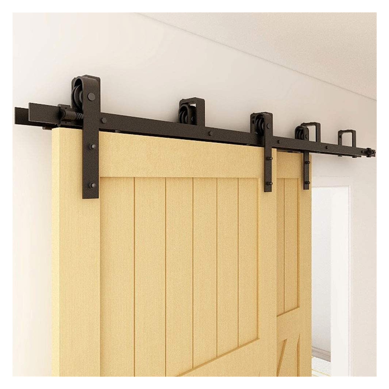 153-422cm Bypass Barn Door Slides Hardware Kit, Sliding Door Hanging Rail System, J Shaped ...