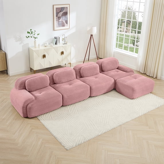 153 Modern Compressed Boneless Couch With Ottoman 4 Seater Large L