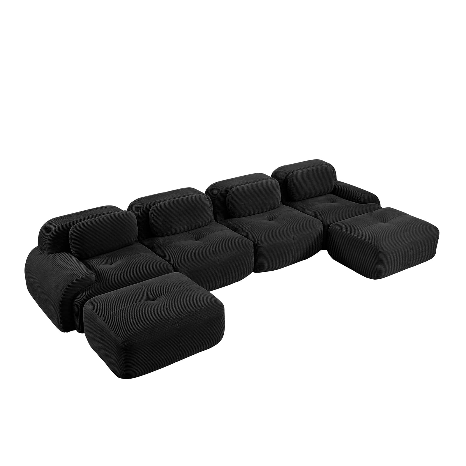 153" Modern Compressed Boneless Couch with Ottoman, 4 Seater Large U ...