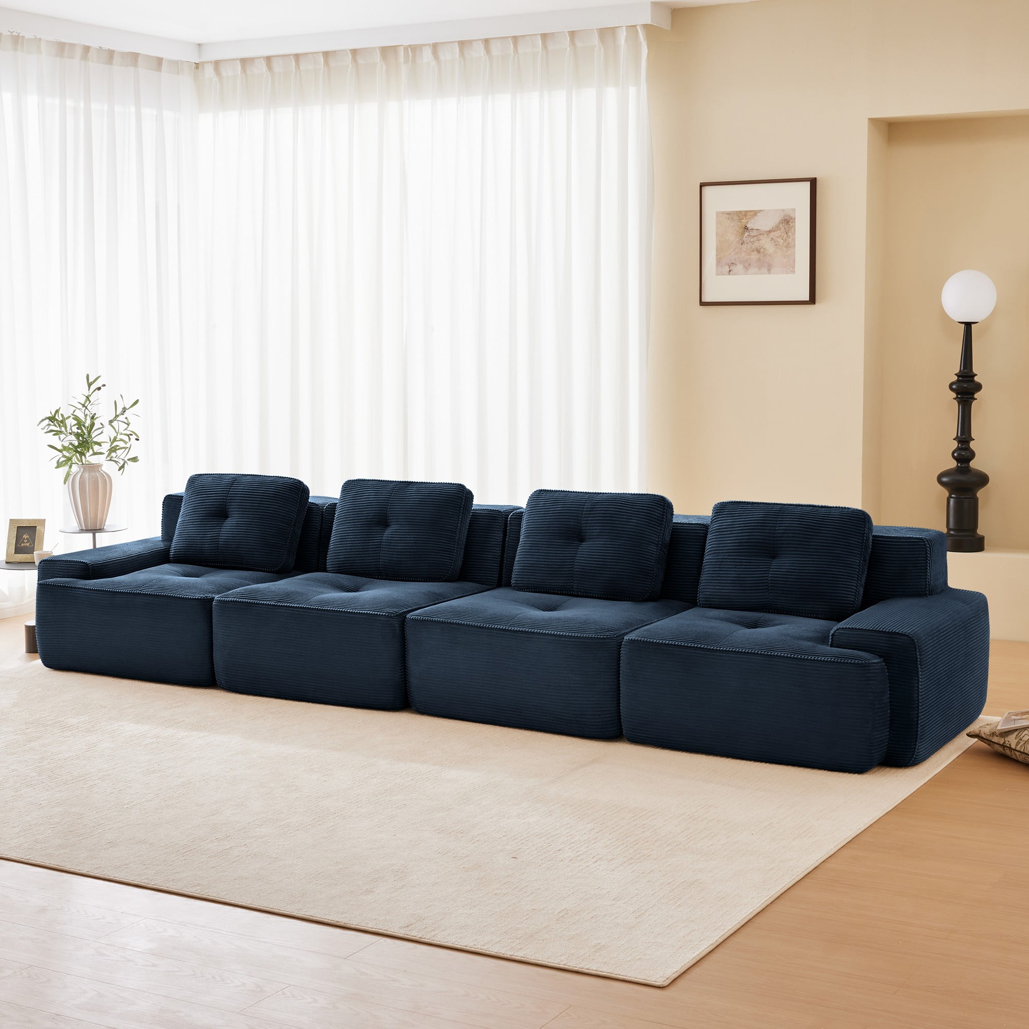 153" Modern Modular Sectional Sofa for Living Room, Corduroy Fabric, 4 ...