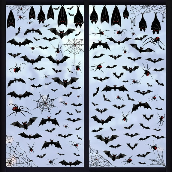 153 PCS Bat Halloween Window Stickers, Black White Spiders Bats Window ...