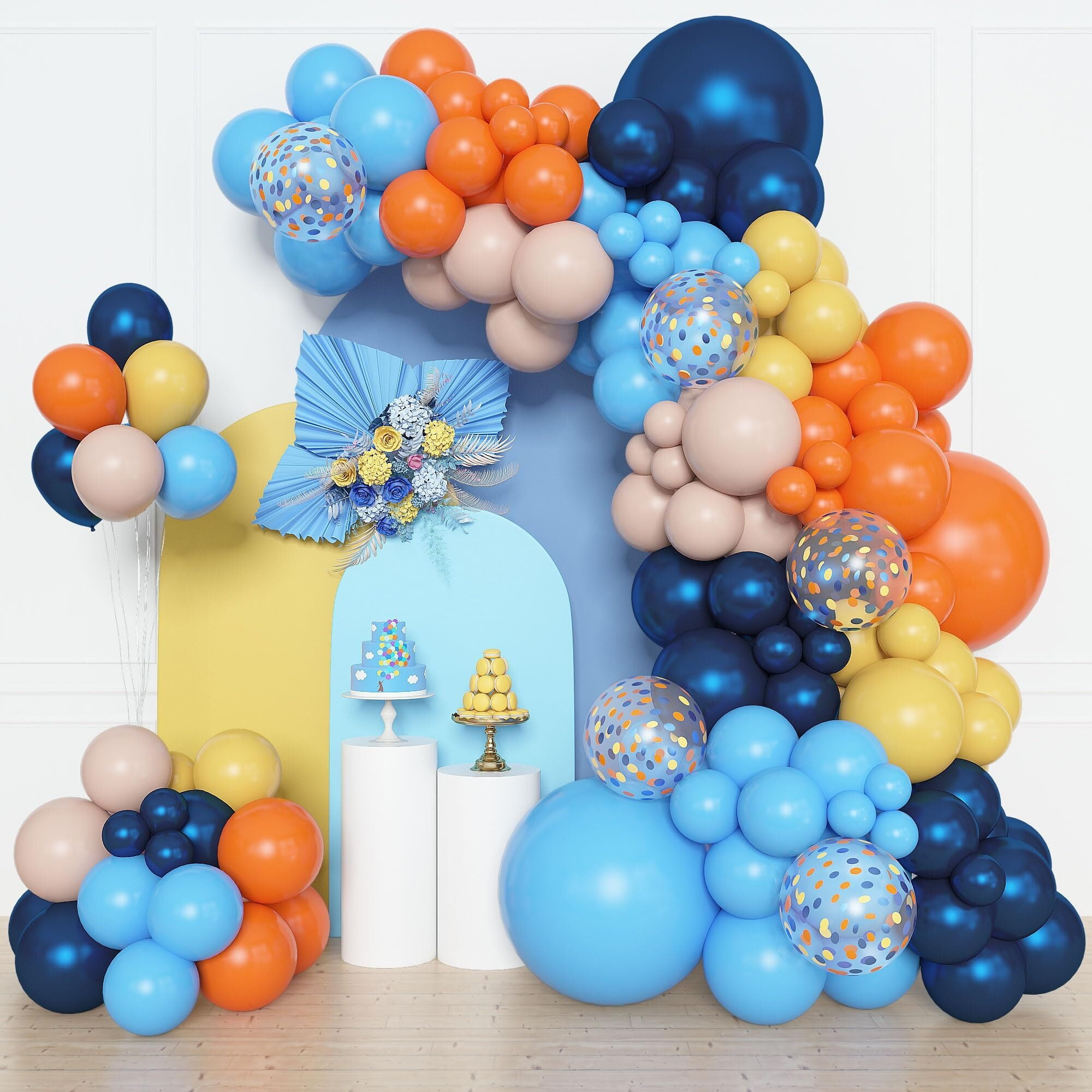 153pcs Blue Orange Balloon Garland Arch Kit, Different Sizes 18 12 10 5 ...