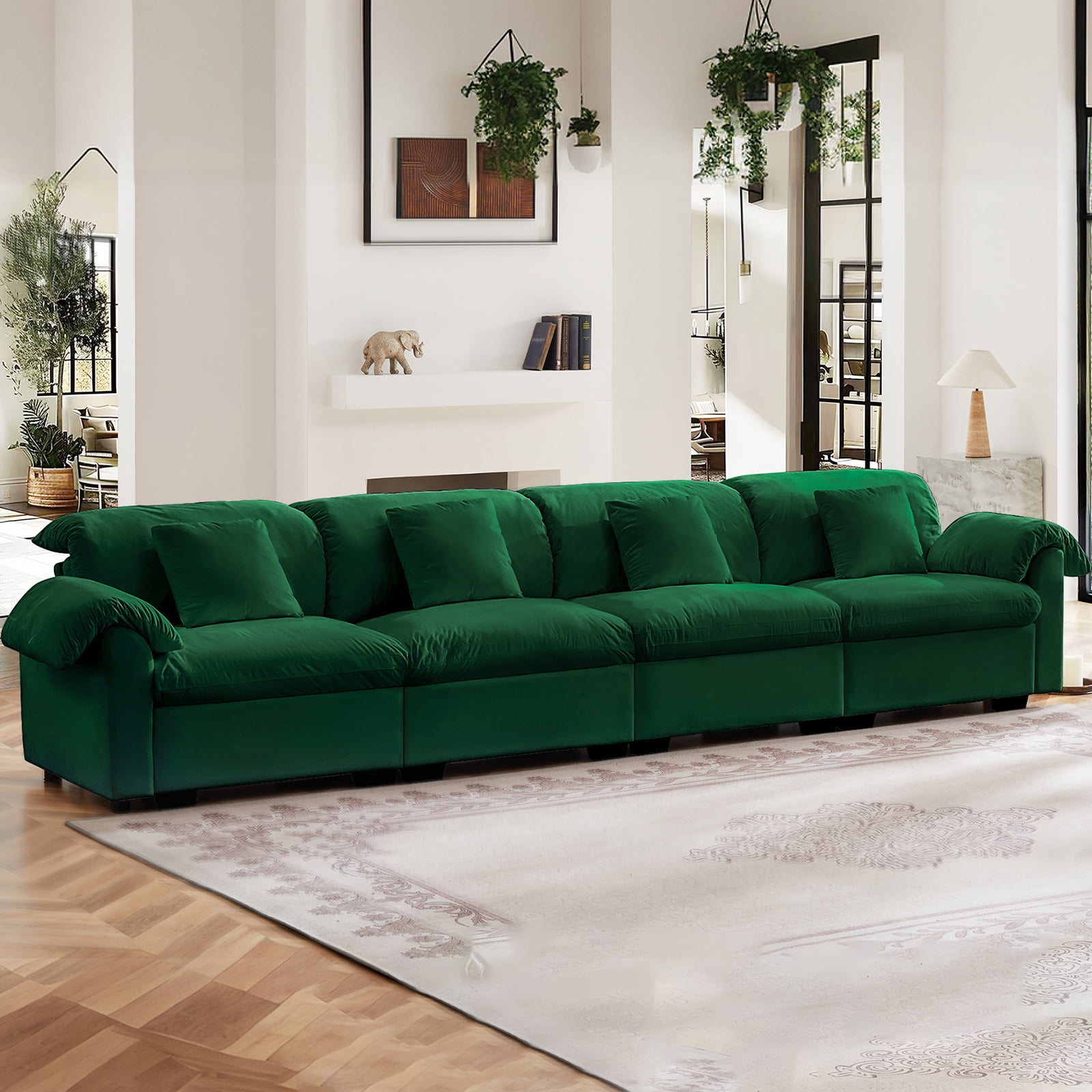 154.7" 4 Seater Sectional Sofa with Storage, Green Modular Couch for ...