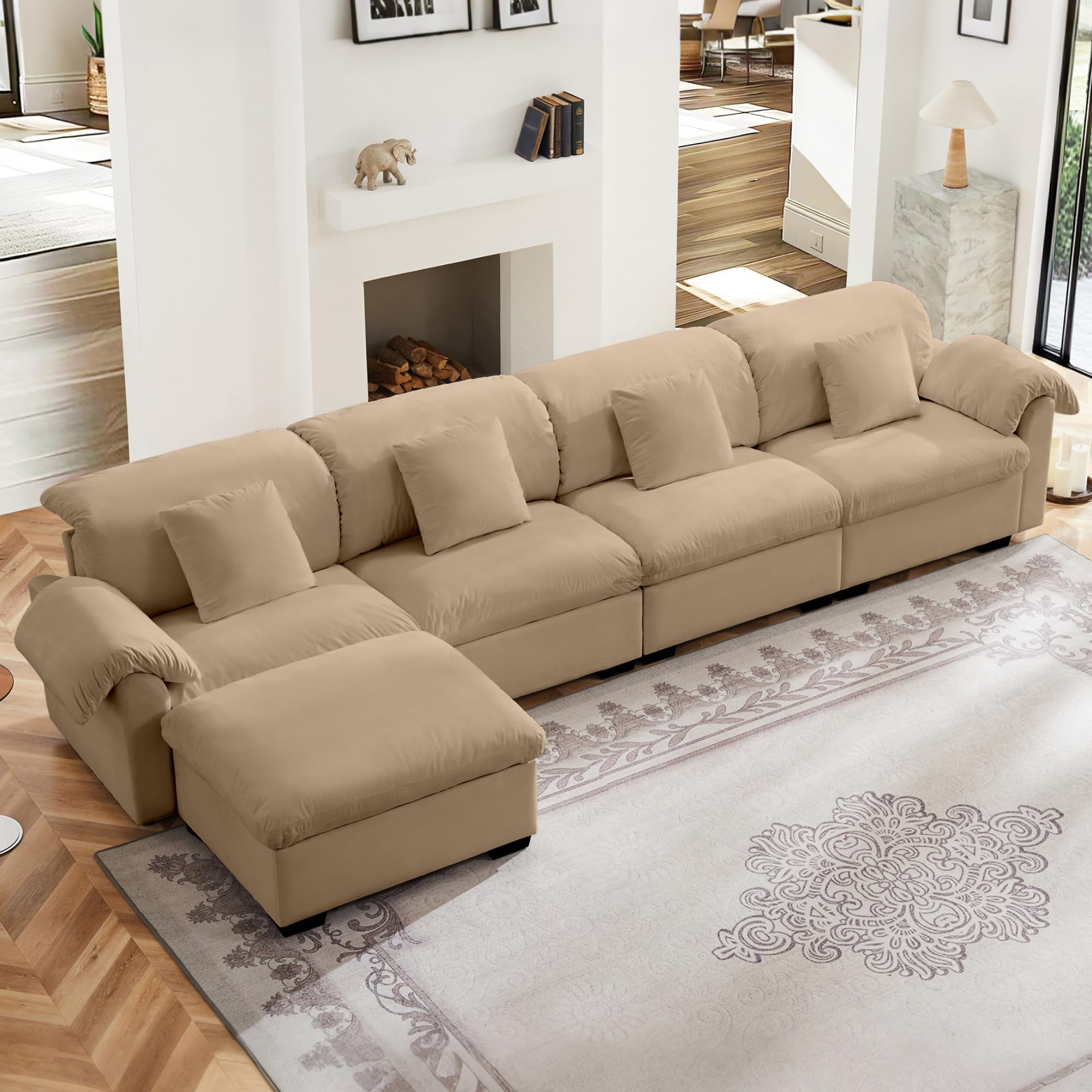 154.7" Modular Sectional Sofa with Storage, Oversized Deep Seat Velvet ...