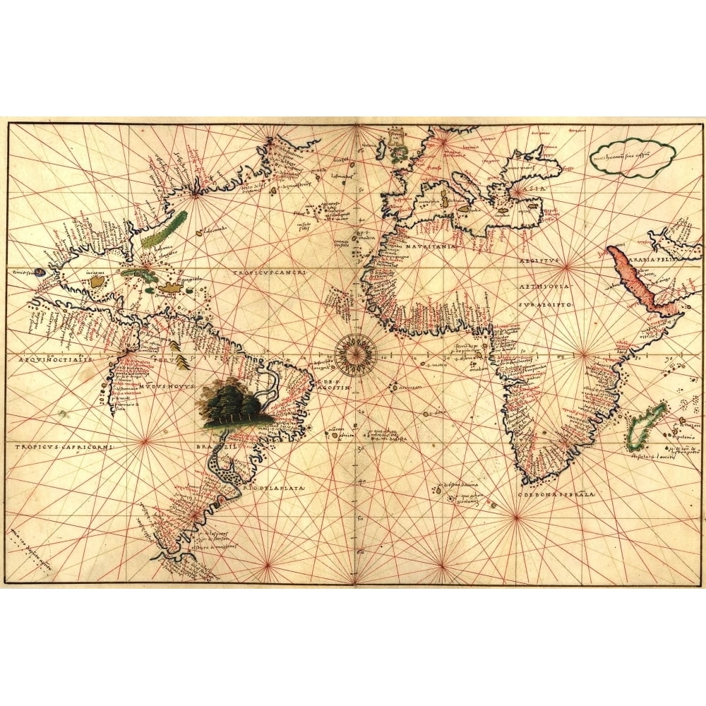 1544 Nautical Map Of The Atlantic Ocean History (36 x 24) - Walmart.com