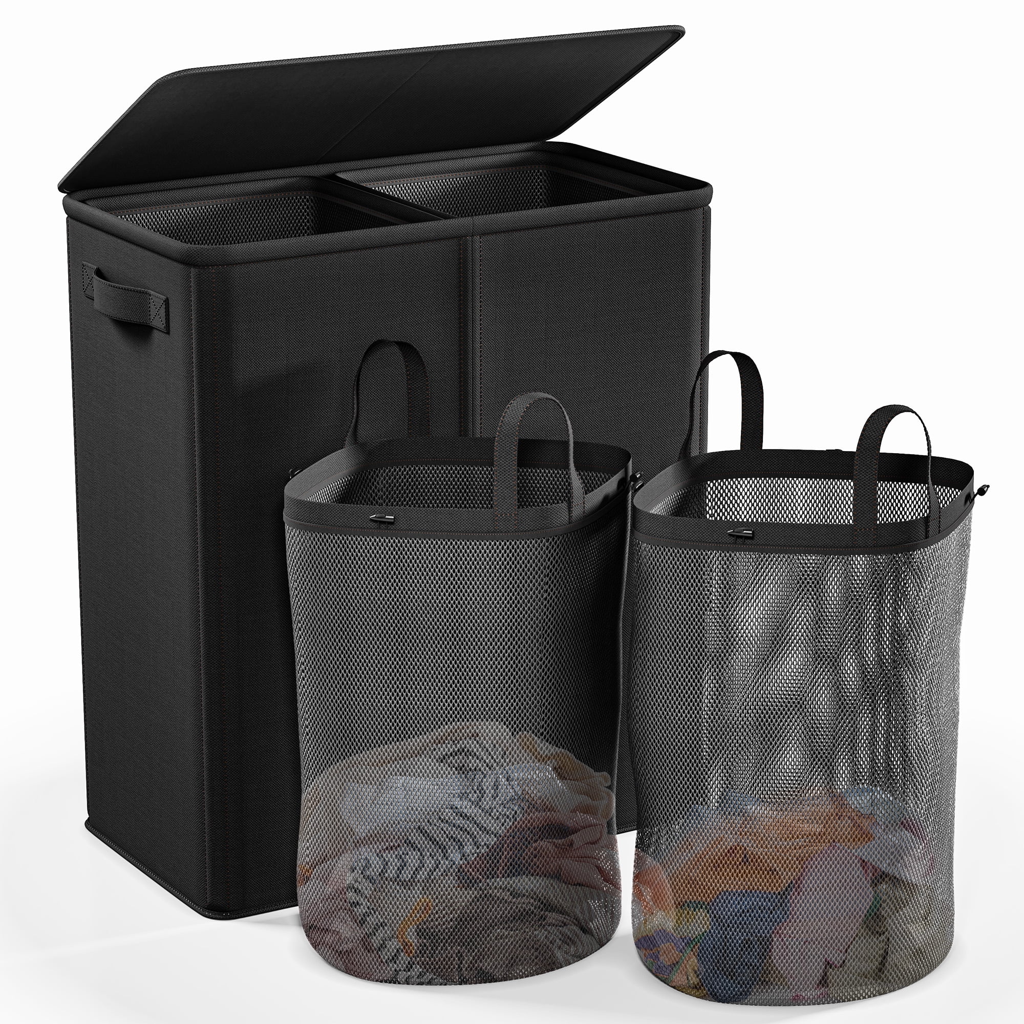 Laundry Hamper Adult, Two-Section, Large, Carrying Handles, 2 Bins ...