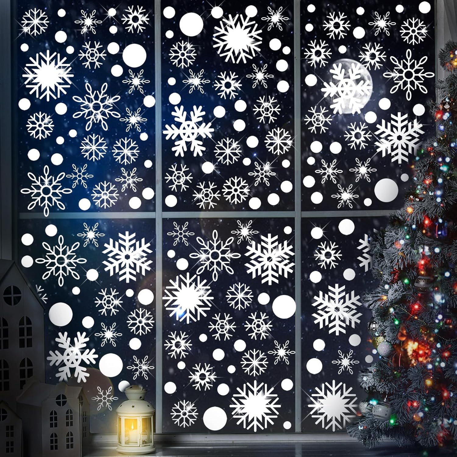 155 Pcs Snowflake Windows Decorations Clings Stickers Winter Window ...