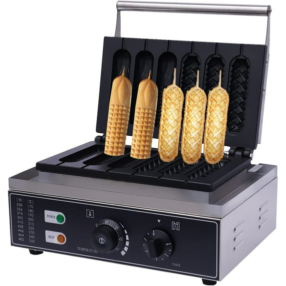 1550W Corn Dog Waffle Maker 6 Molds Non-Stick Coating Hot Dog Waffle ...