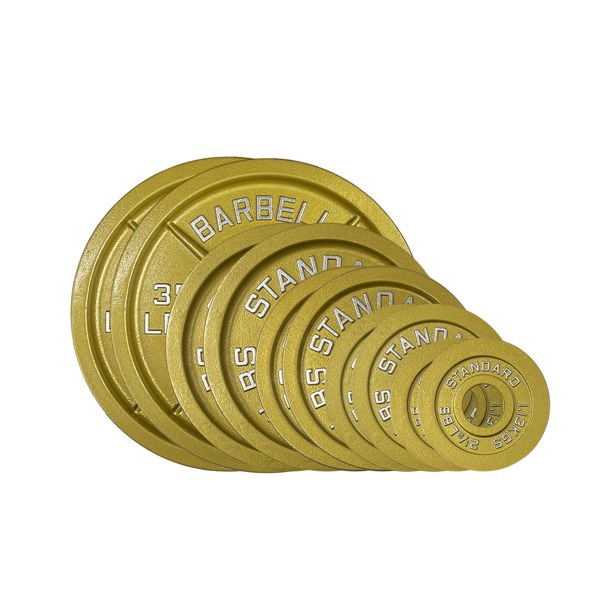 155LB Gold Olympic Steel Plate Set - 2 Inch Barbell Standard Weights in ...