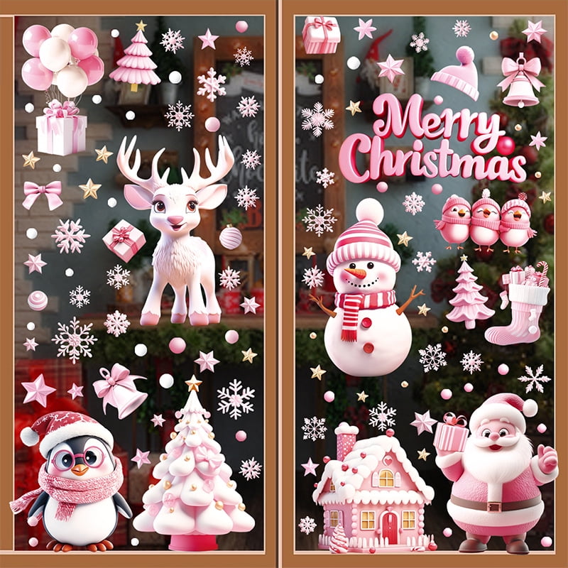 155Pcs Christmas Snowflakes Window Clings Decals Decorations White ...