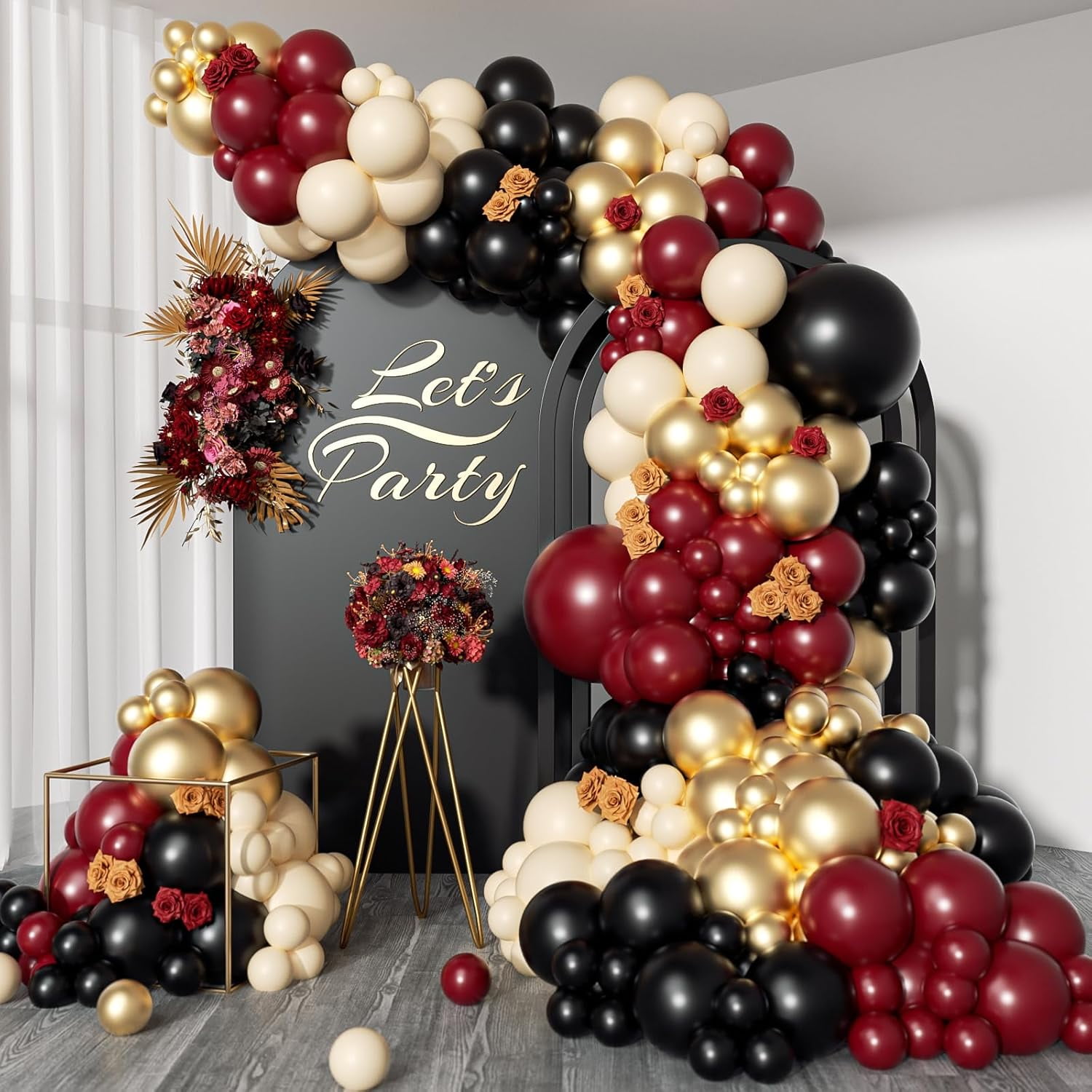 155pcs Burgundy Balloon Garland Arch Kit with Burgundy Maroon Black ...