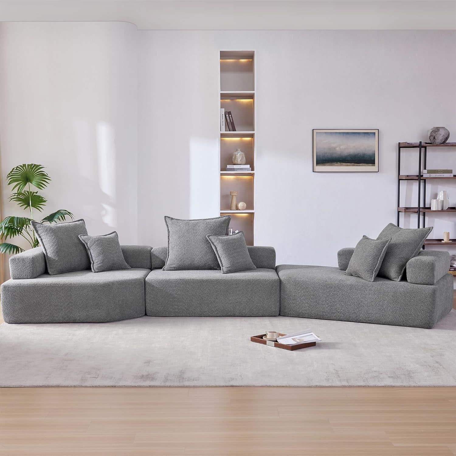 156" Oversized Modular Sectional Sofa, Modern Curved Boucle Cloud Couch ...