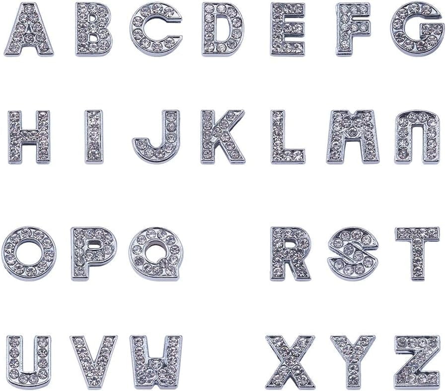 156 Pcs Rhinestone Slide Beads Alloy Alphabet A-Z Alphabet Letters ...