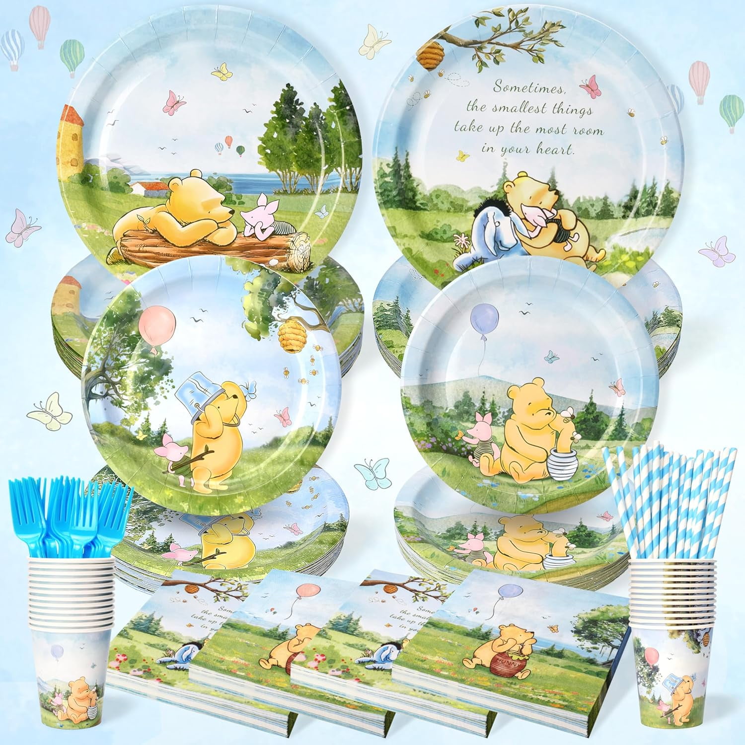 156 Pcs Winnie Bear Baby Shower Plates and Napkins Tableware Set ...