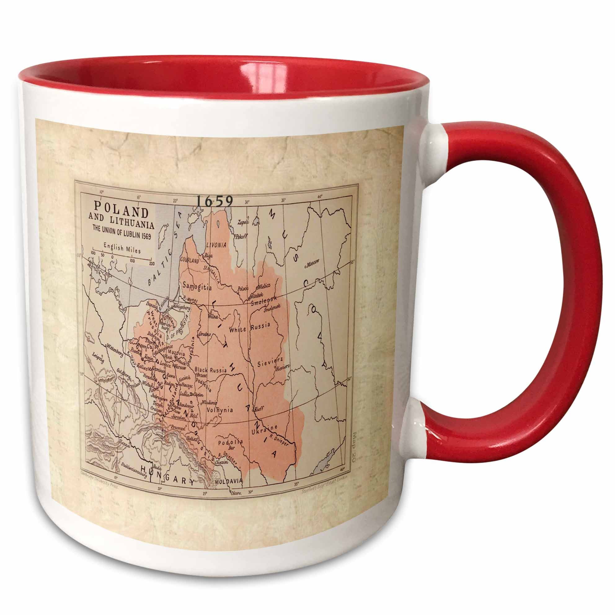 3drose, 1569 Map of Poland N Lithuania, 11oz Two-tone Red Mug - Walmart.com