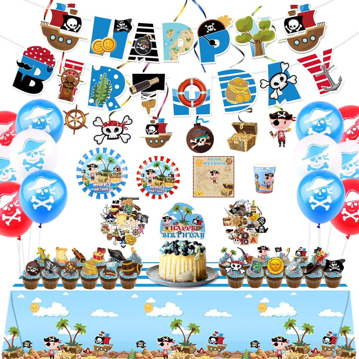 156PCS Pirate Theme Kids Birthday Party Decoration Tableware Set ...
