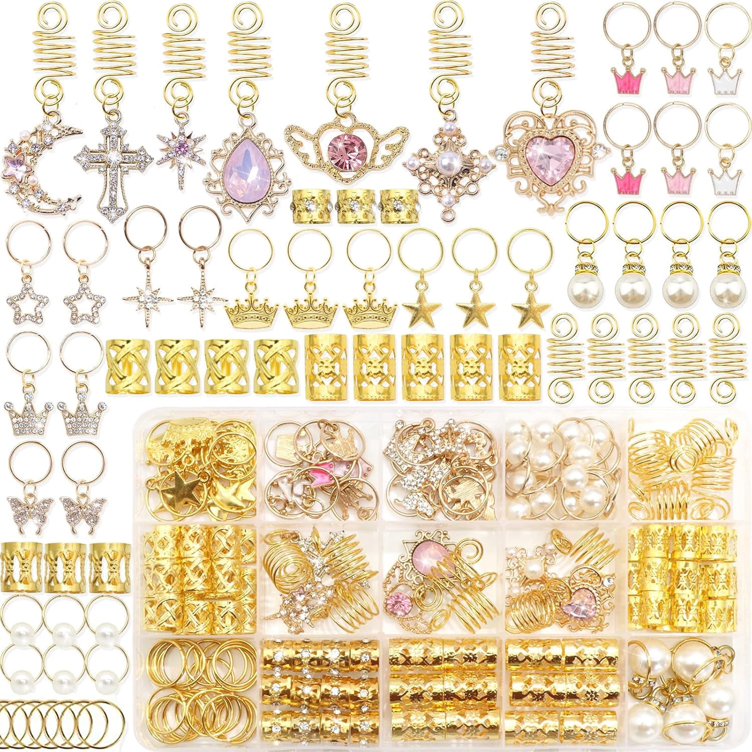 156Pcs Pink Crystal Loc Dreadlocks Jewelry Gold Hair Jewelry for Braids ...