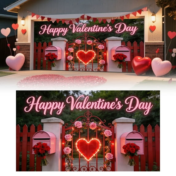157.48 X70.87 Inch Happy Valentine's Day Garage Door Banner Cover ...