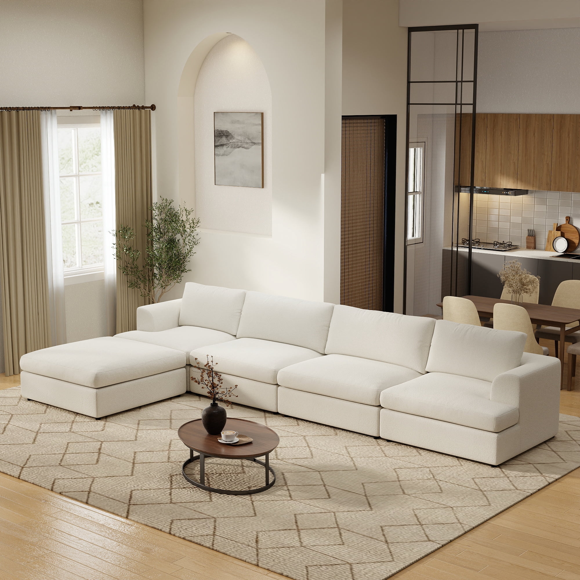 157" L-Shaped Cloud Couch,Modular Sectional Sofa with Ottoman,Easy ...