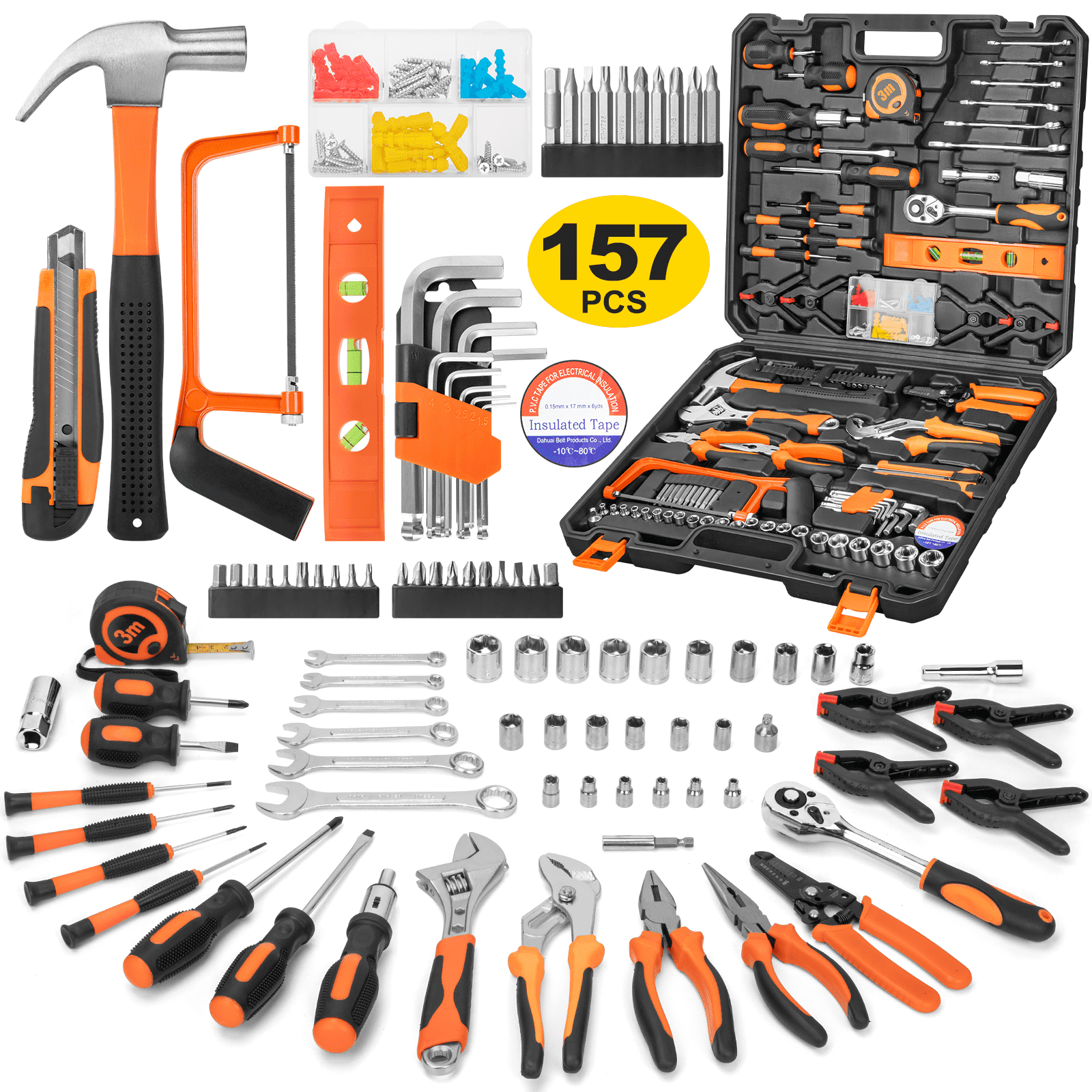 157 Piece Household Tool Kit/Mechanics Tool Set, Socket Wrench Auto ...
