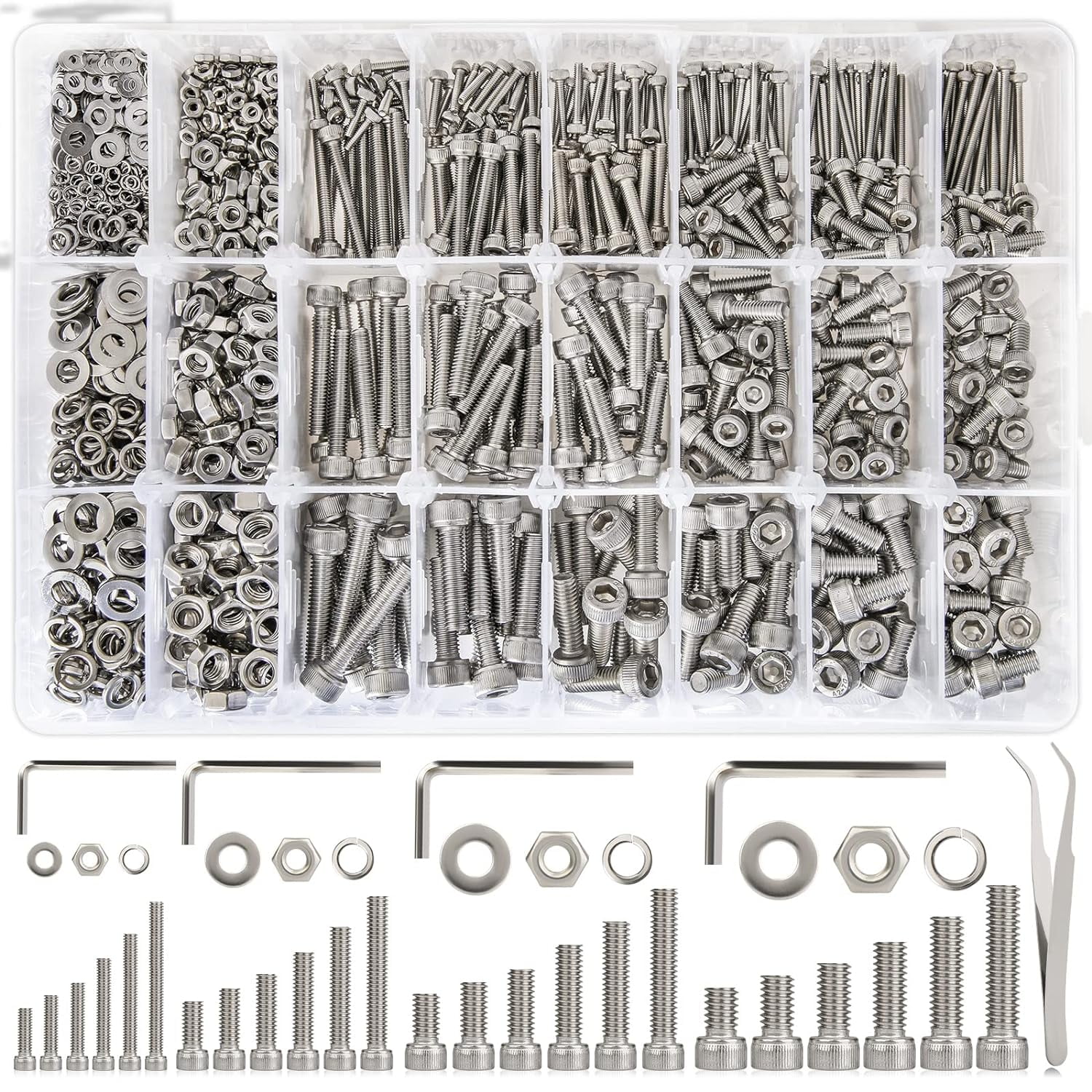 1570PCS Metric Bolt Assortment M2 M3 M4 M5, Hex Socket Head Cap Machine Screws Nuts and Washers ...