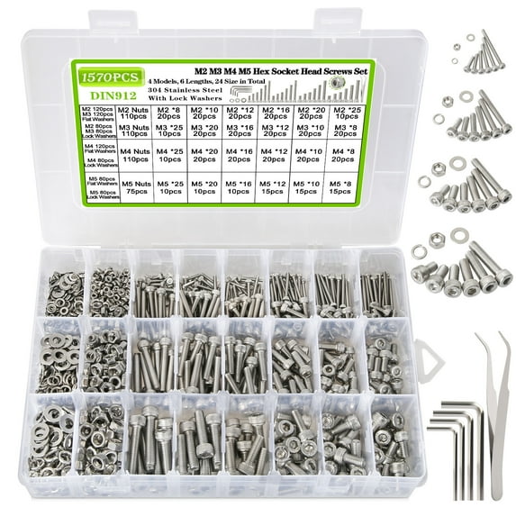 1570PCS Metric Bolt Assortment M2 M3 M4 M5, Hex Socket Head Cap Machine Screws Nuts and Washers ...