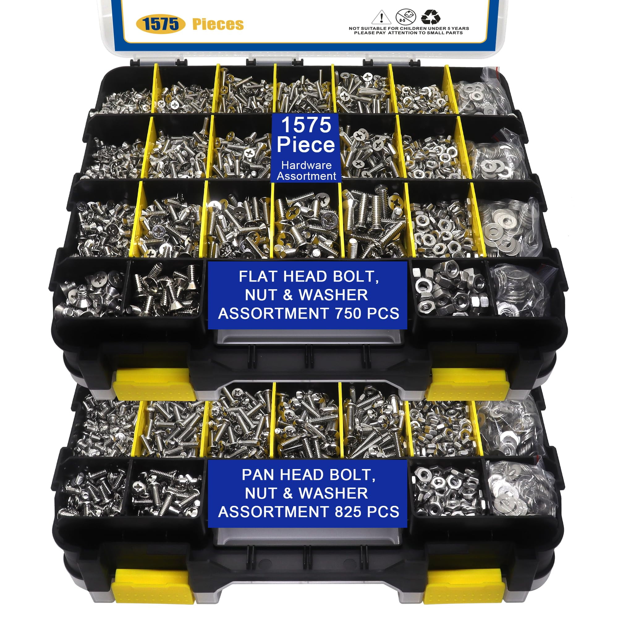 1575 PCS Nuts and Bolts Assortment Kit, Stainless Steel Phillips Pan ...