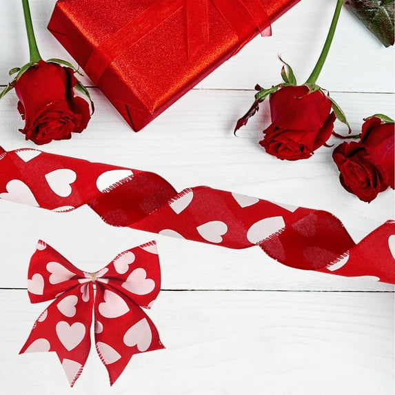 157in Valentine's Day Gift Ribbon, Peach Heart Bow Decoration Ribbon ...