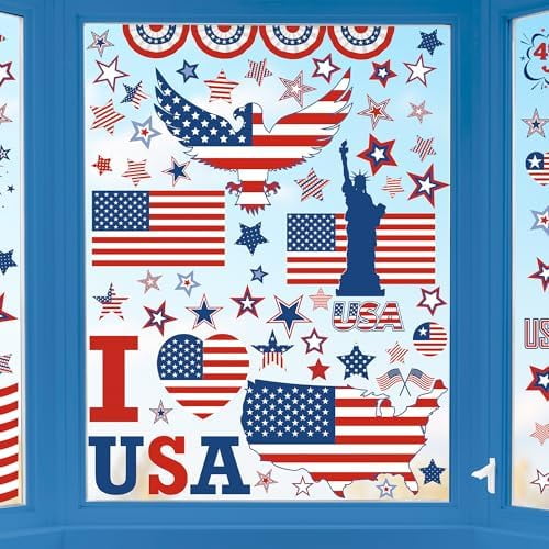 158 Pcs 4th of July Window Clings, 9 Sheets Patriotic Window Clings ...