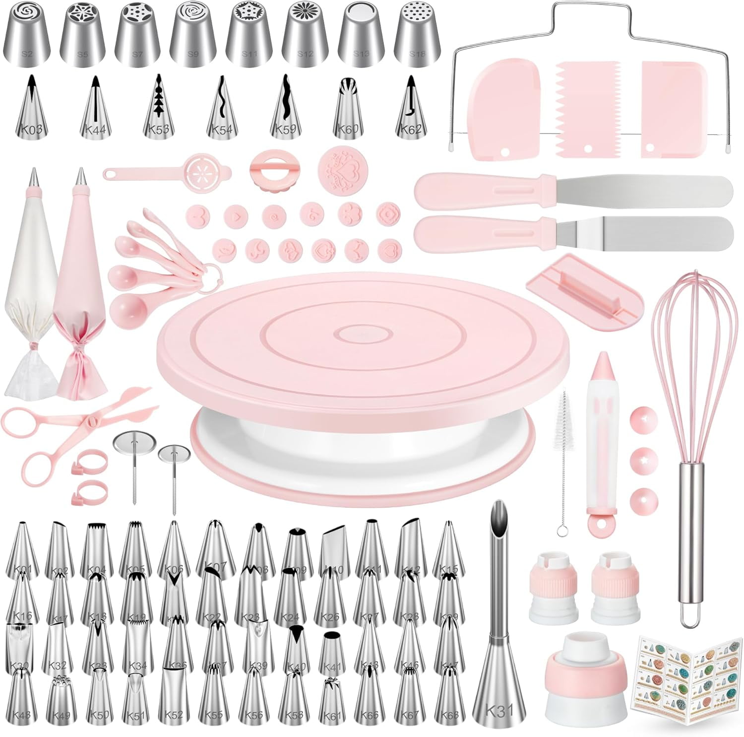 158 Pcs Cake Decorating Kit with Cake Turntable, 64 Piping Tips Set, 50 ...