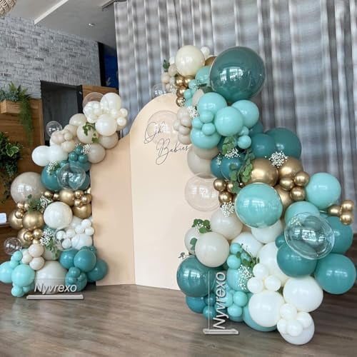 158PCS Teal Balloons Arch Garland Kit, Turquoise Sand White Metallic ...