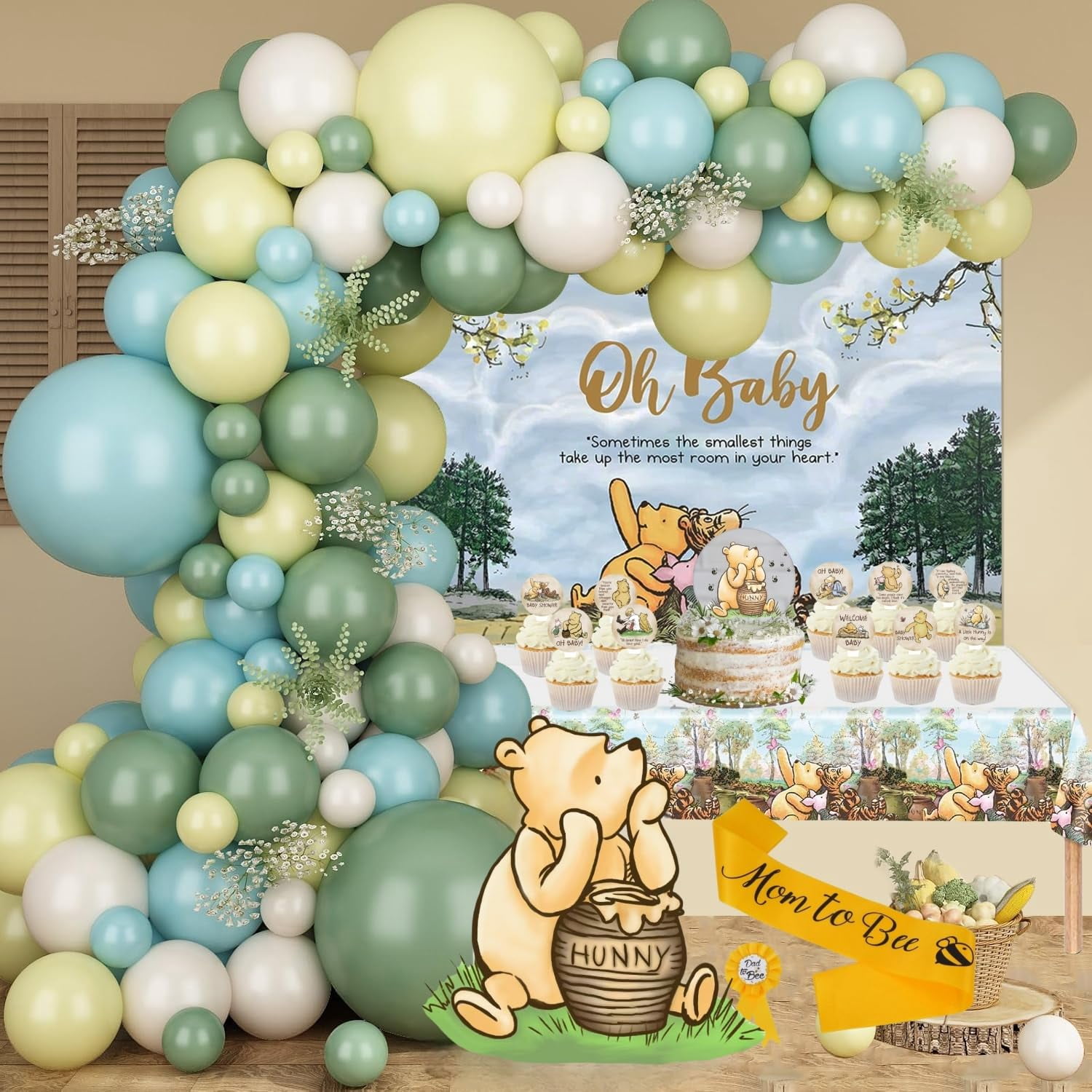 159PCS Winnie Baby Shower Decorations Kit Classic The Pooh Baby Shower ...