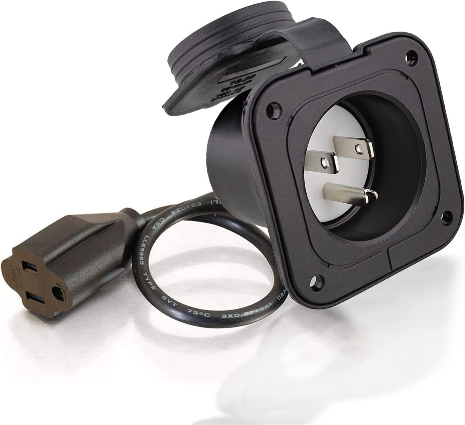 15A 125V RV Power Socket With Cord Flanged Inlet AC Port Receptacle For ...