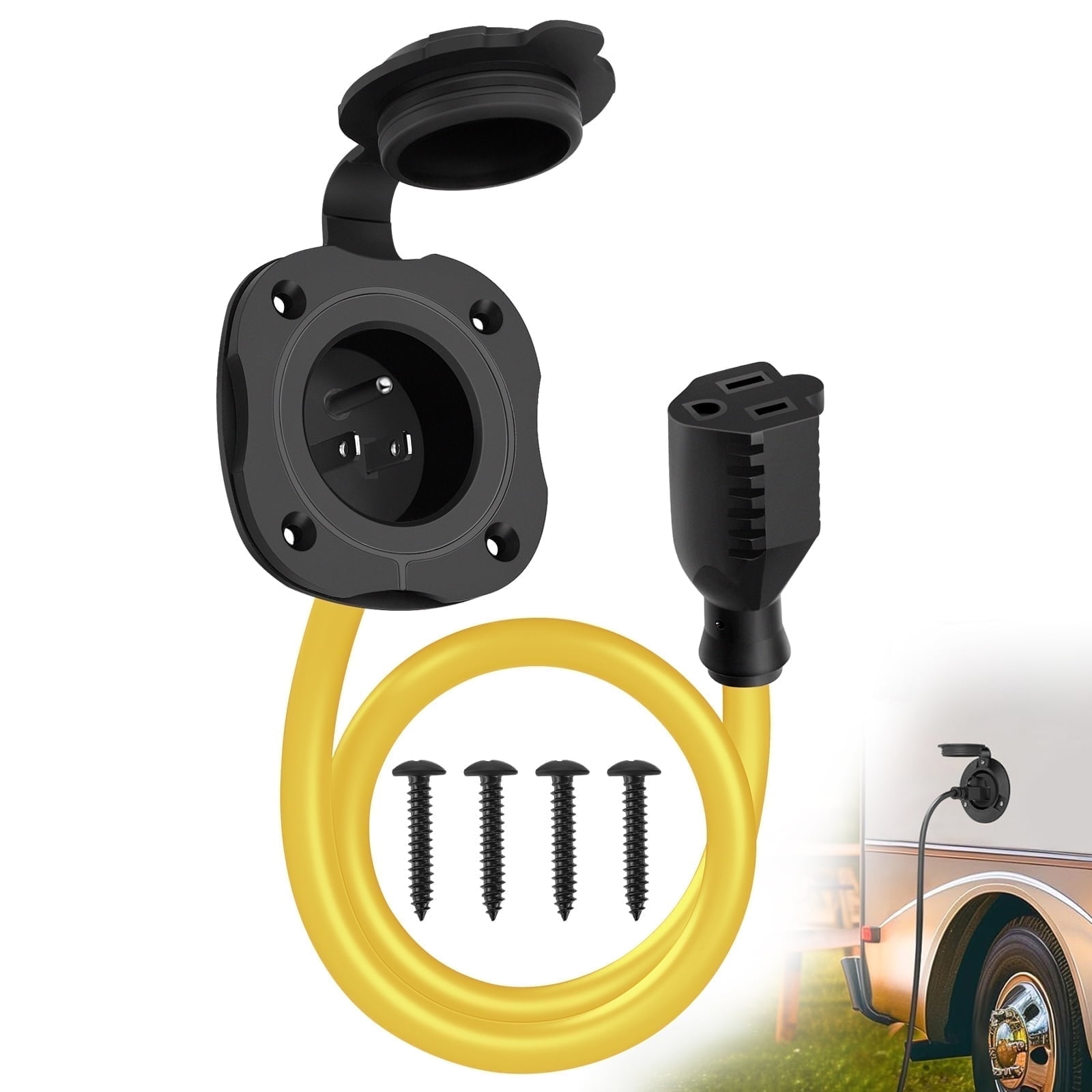 SPEEDWOW 15A AC Port Plug, 125V RV Shore Power Inlet Socket NEMA 5-15 ...