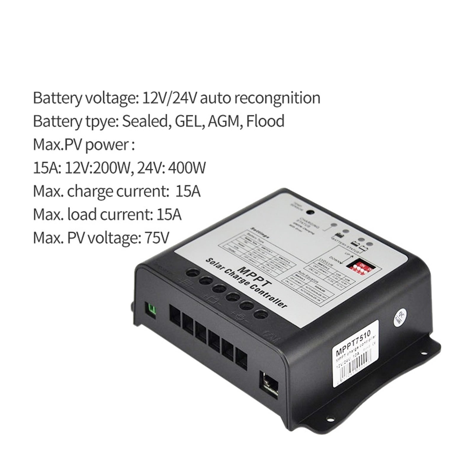 15A Controller MPPT Solar Panel Charge Controller 12V 24V For Sealed With LCD Voltage And ...