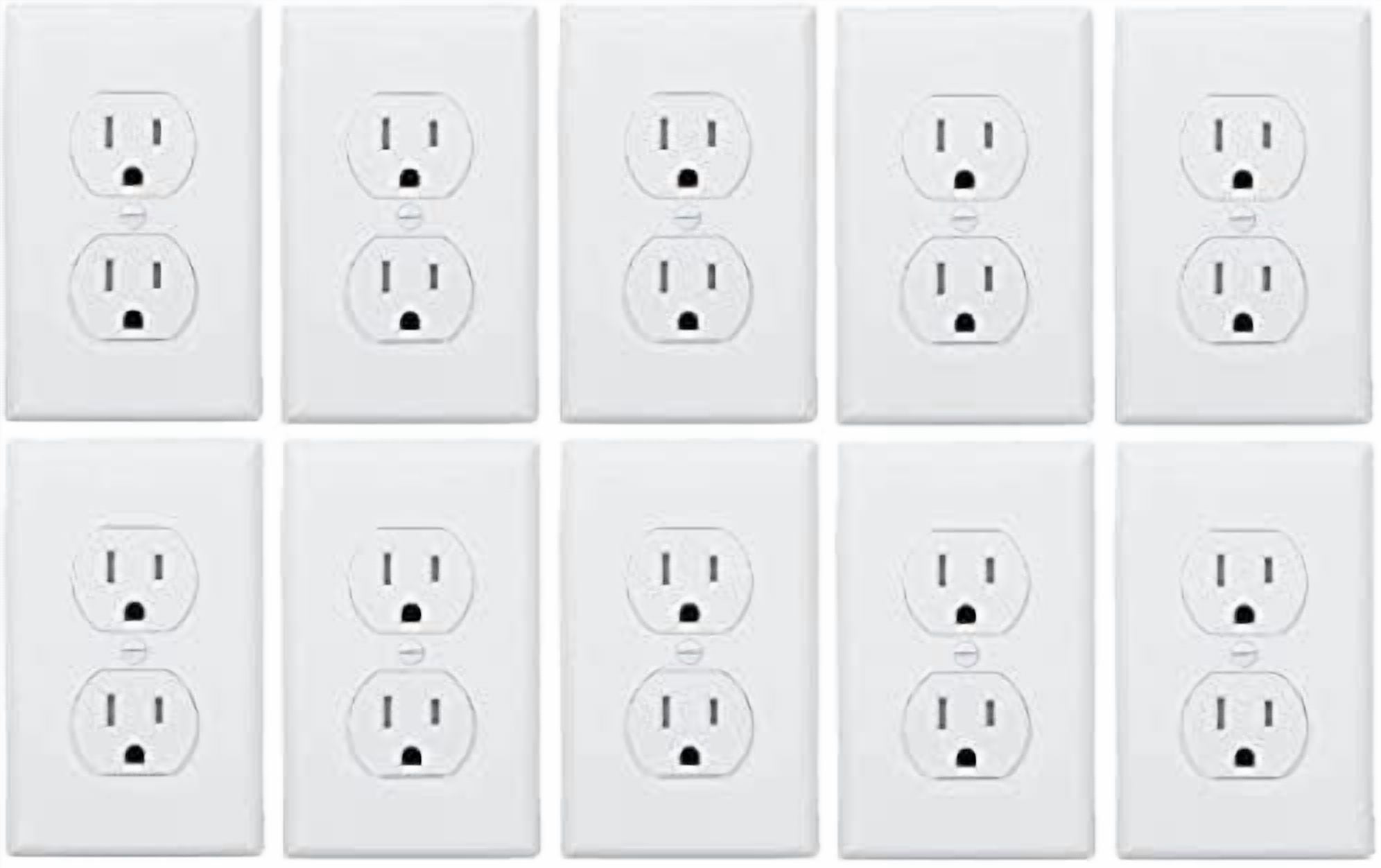 15A Electrical Duplex Receptacle Wall Outlet Plate 1 Gang - White - 10 ...