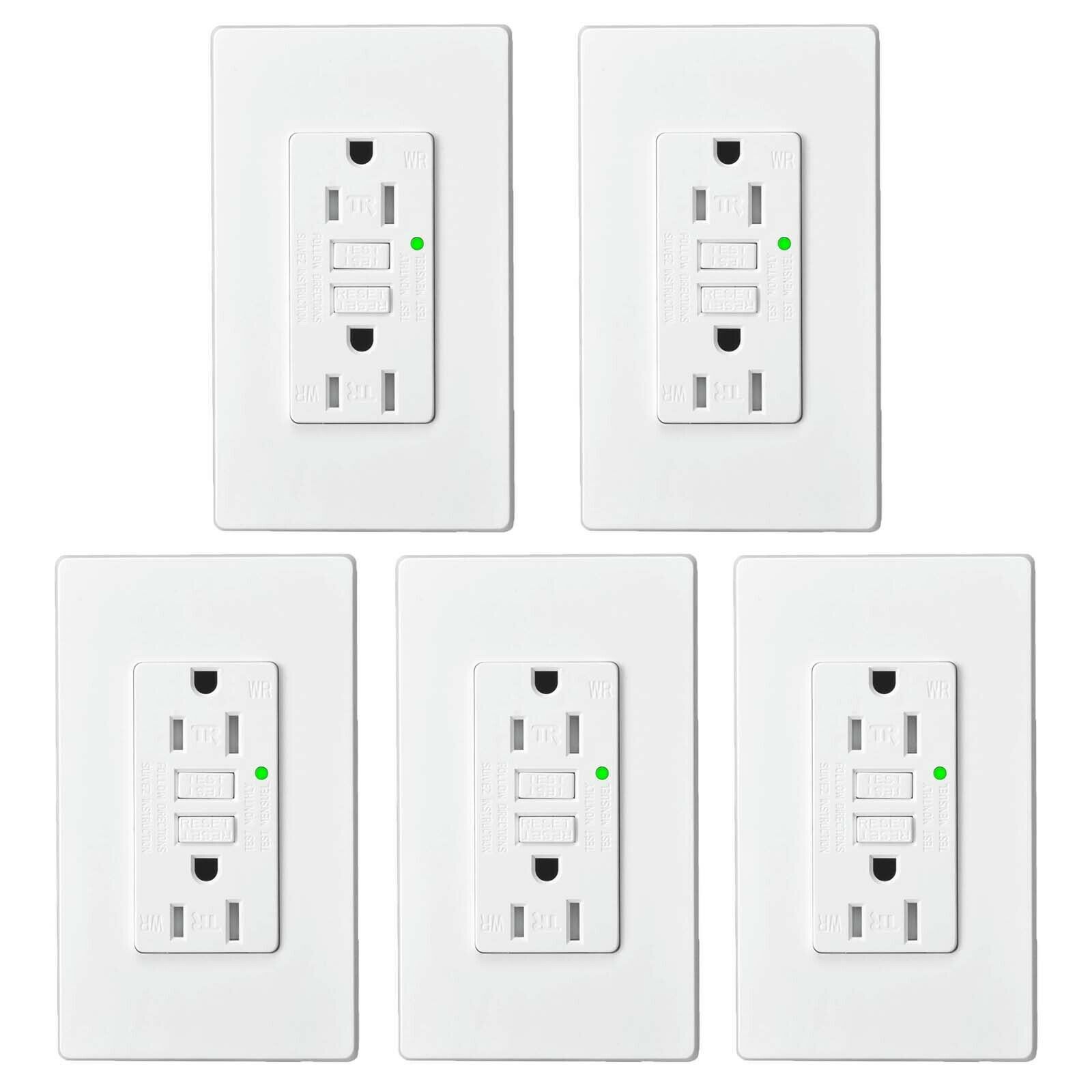 15A GFCI Outlet Receptacle Tamper Resistant Weather Resistant White ...