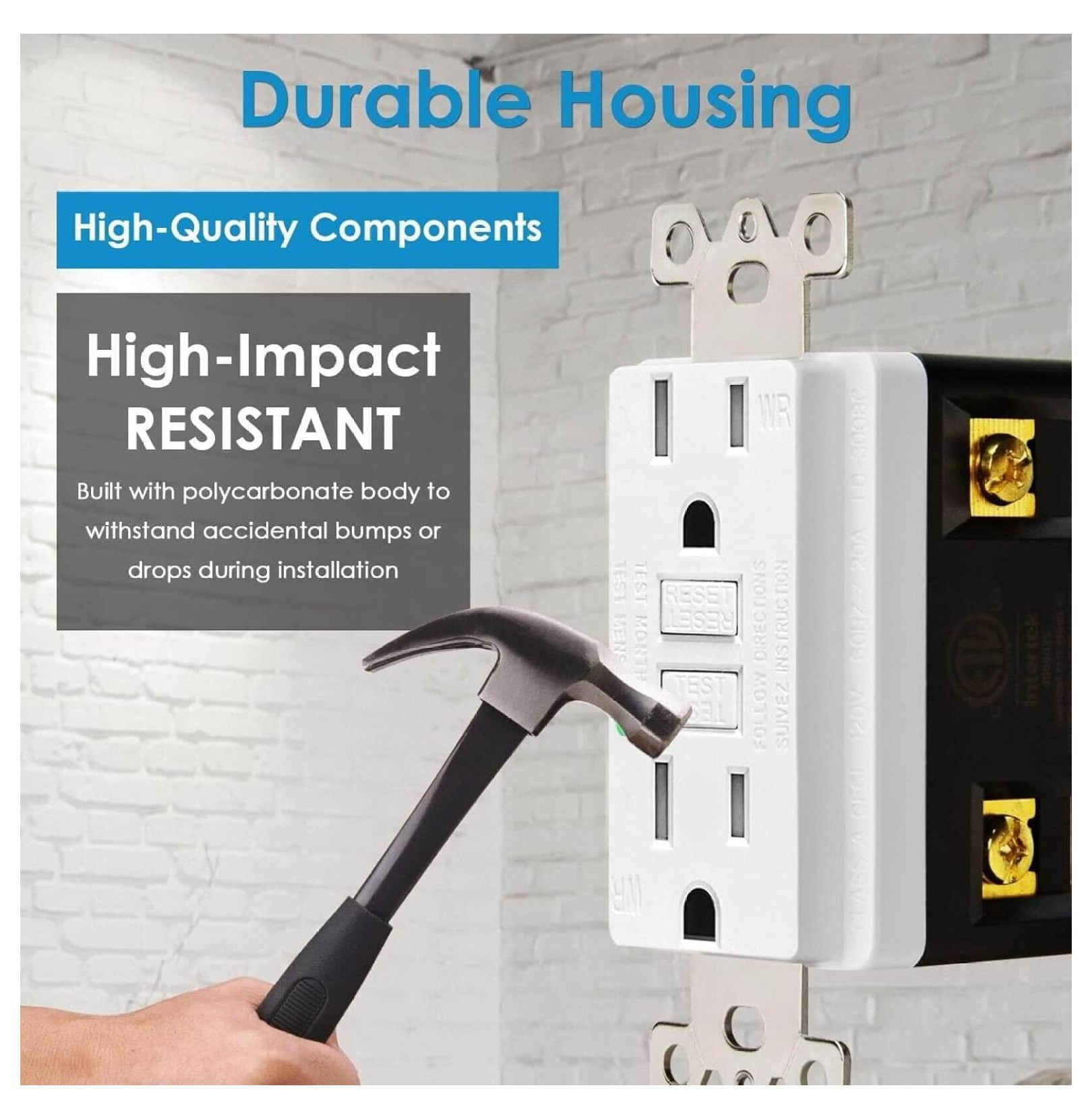 15A Standard GFCI Electrical Wall Receptacle Outlet, UL Listed 125V ...