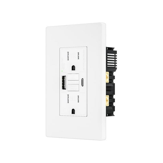 15AMP GFCI Outlet with 4.8A/24W Type A & Type C USB Charging Ports ...