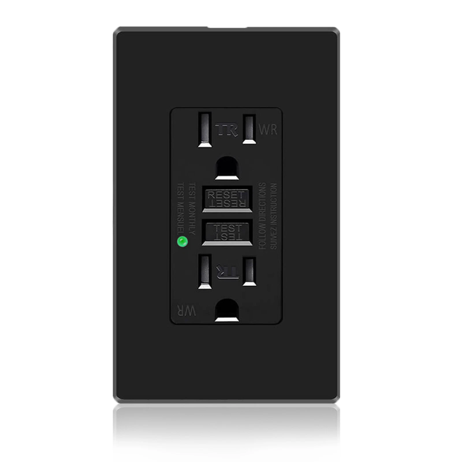 15Amp Black GFCI Outlet Slim Receptacle Tamper Resistant WR ETL w/wall ...