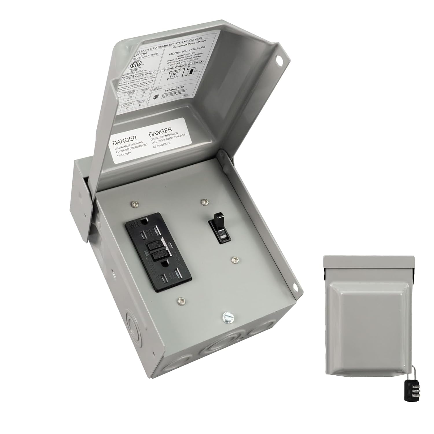 15Amp WRTR GFCI with 15Amp Switch Power Outlet Box 125V, Heavy Duty ...