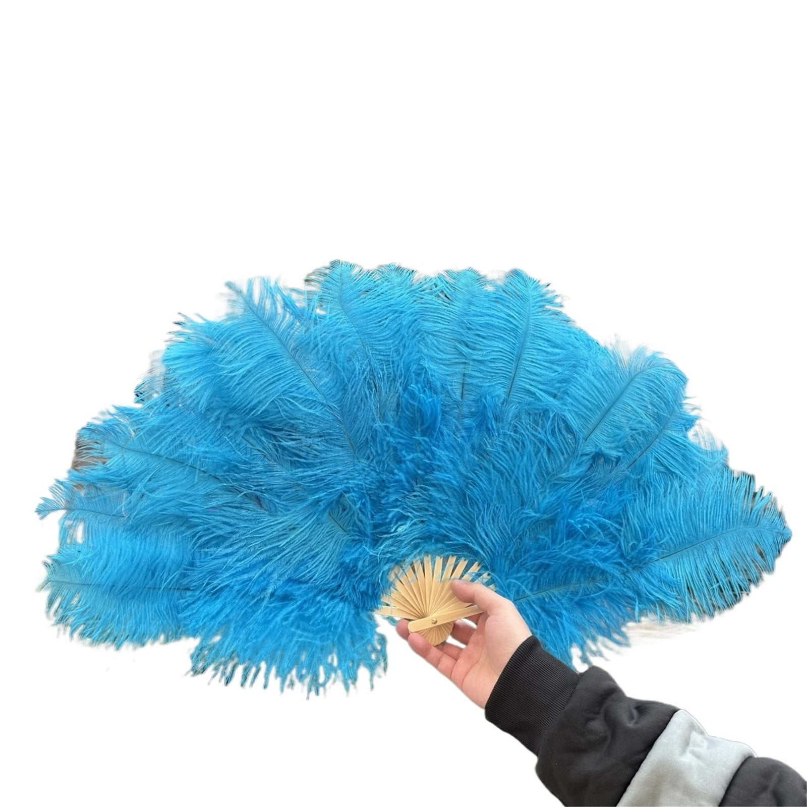 15Bone Ostrich Feather Fan 70CM Handheld Folding Plumes Fan For Party ...
