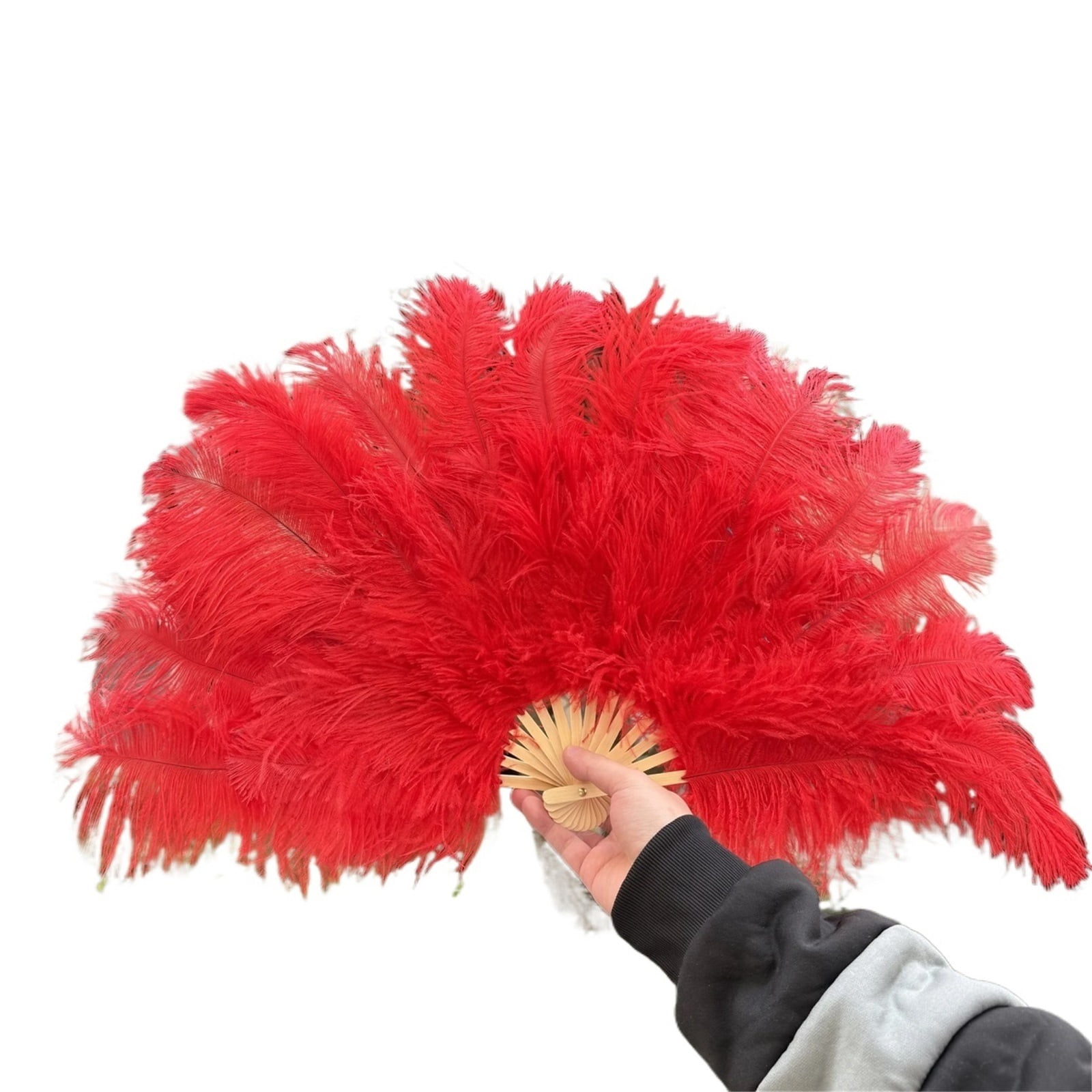 15Bone Ostrich Feather Fan 70CM Handheld Folding Plumes Fan For Party ...