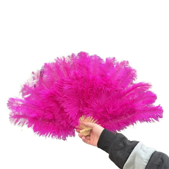 15Bone Ostrich Feather Fan 70CM Handheld Folding Plumes Fan For Party ...