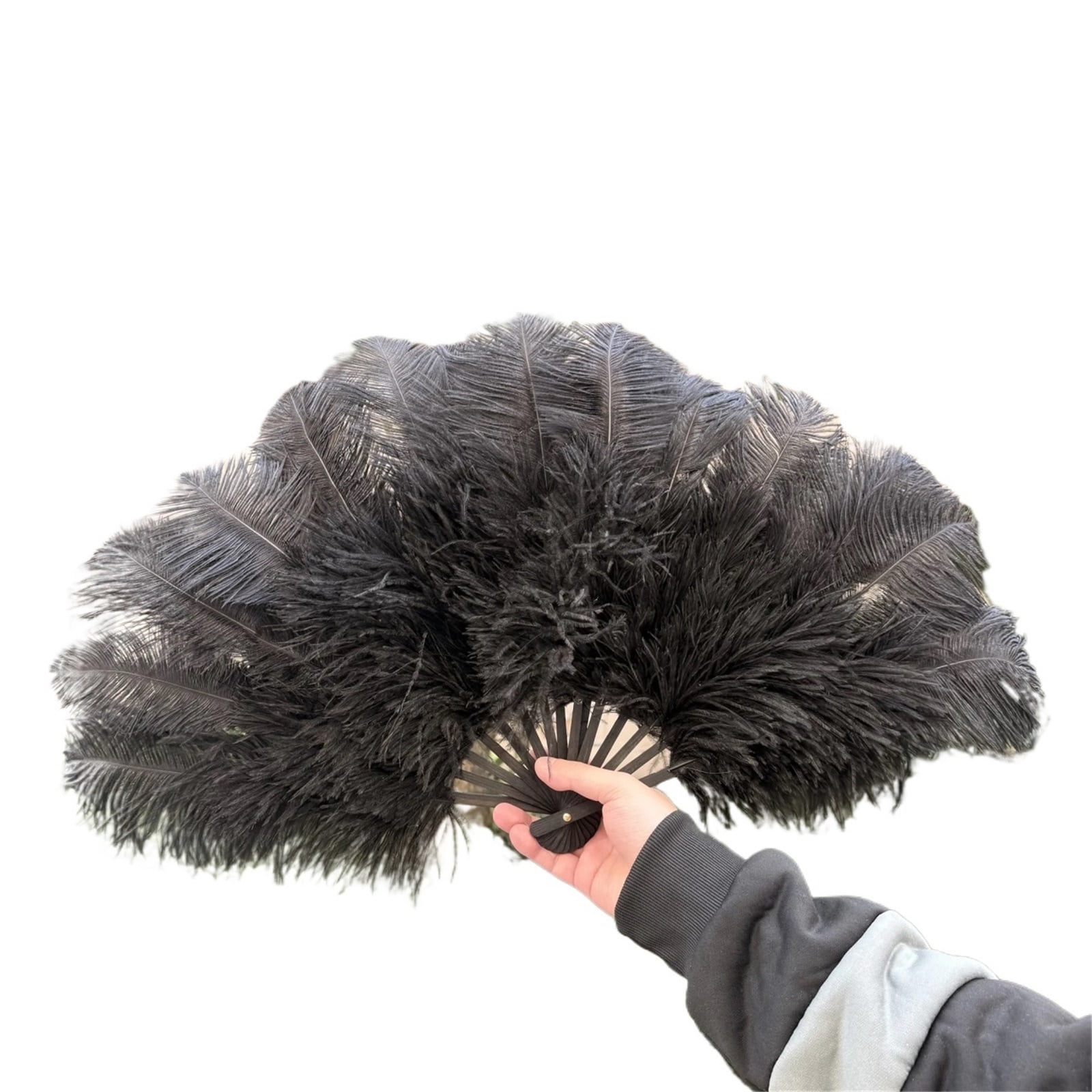 15Bone Ostrich Feather Fan 70CM Handheld Folding Plumes Fan For Party ...