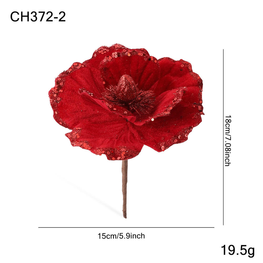 15CM Plush Flocked Christmas Flower Realistic Magnolia Blossom Premium ...