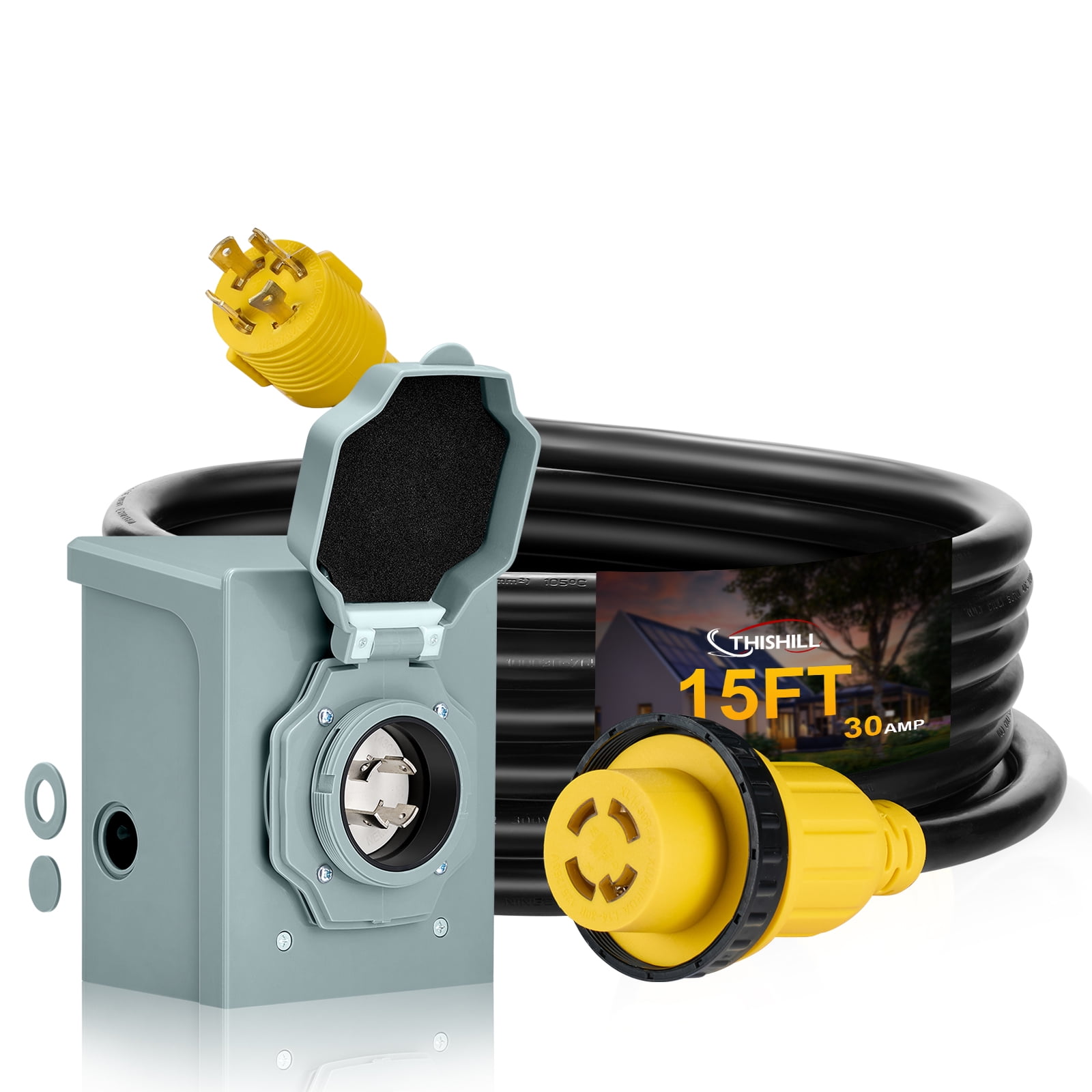 15FT 30 Amp Generator Cord with Inlet Box, RV Extension Cord NEMAL14 ...